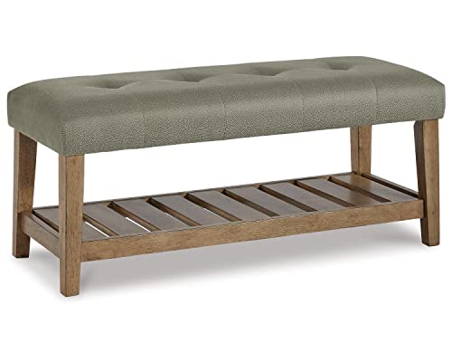 Signature Design by Ashley Cabellero Modern Upholstered Accent Bench, Light Gray & Brown