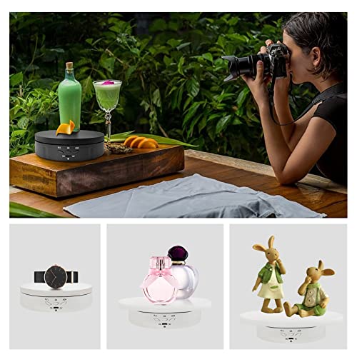 ZLMONDEE 3 in 1 Motorized Turntable Lazy Suan Rotating Display Stand with 5.74/7.08/8.66 inch Replacement Cover,360 Degree for Cake Photography Products and Video Show Load 22lbs (White)