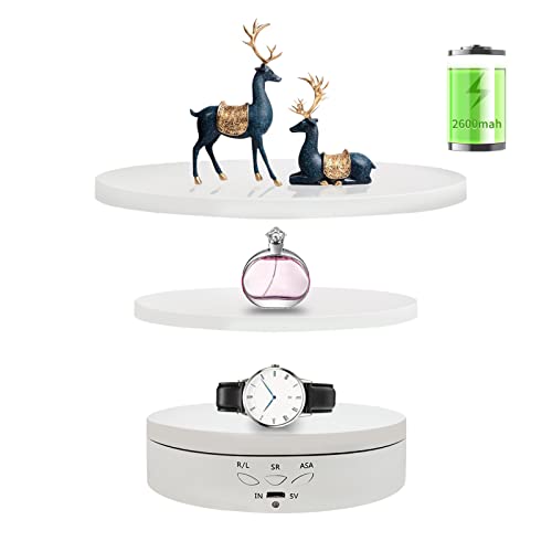 ZLMONDEE 3 in 1 Motorized Turntable Lazy Suan Rotating Display Stand with 5.74/7.08/8.66 inch Replacement Cover,360 Degree for Cake Photography Products and Video Show Load 22lbs (White)