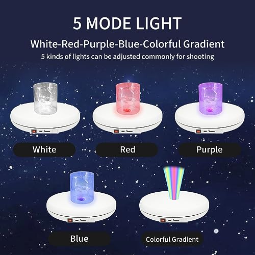 ELEGICKLIP 9.8" 44 Lb Load Rotating Display Stand with Multicolor Led Light for Cup Crystal Glass Spherical Jewelry Display Electric & Battery-Operated Platform (Black)