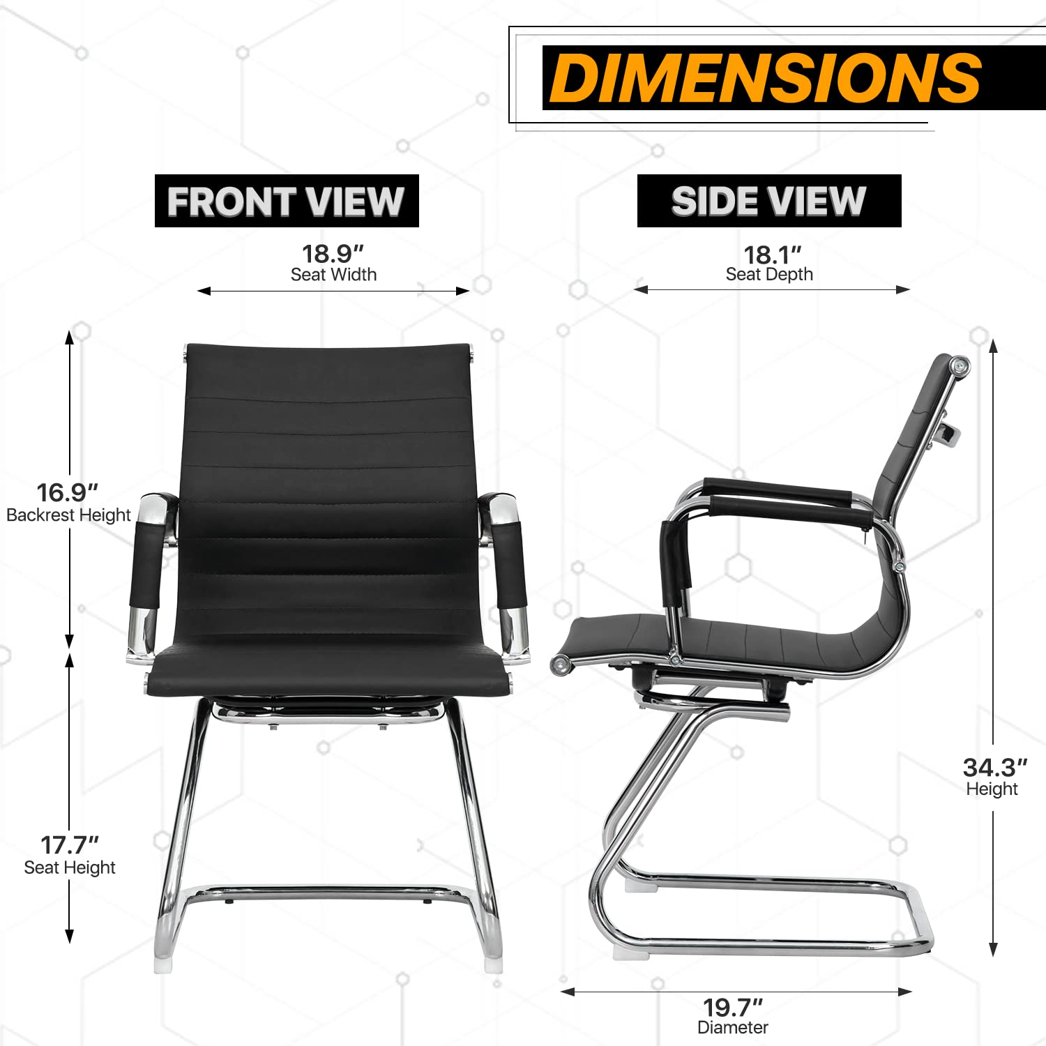 MoNiBloom Office Guest Chair Without Wheels PU Leather Mid-Back Sled Base Chairs for Reception Desk Waiting Meeting Conference Room, 2 Piece, Black