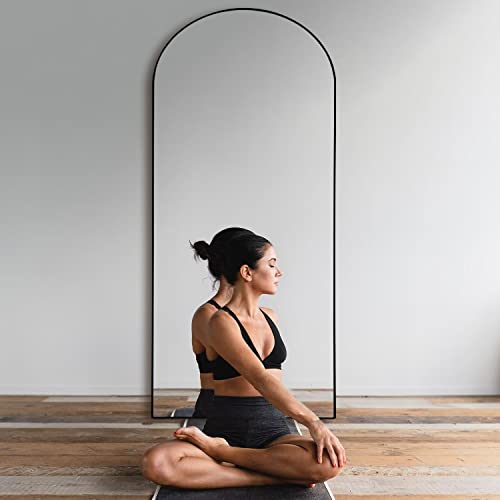 Natsukage Arched Floor Mirror Full Length Mirror Large Long Arched Mirror Wall Mounted Mirror Full Body Dressing Mirror for Bathroom/Bedroom/Living Room Polystyrene Frame(Arched Black, 65" x 22")