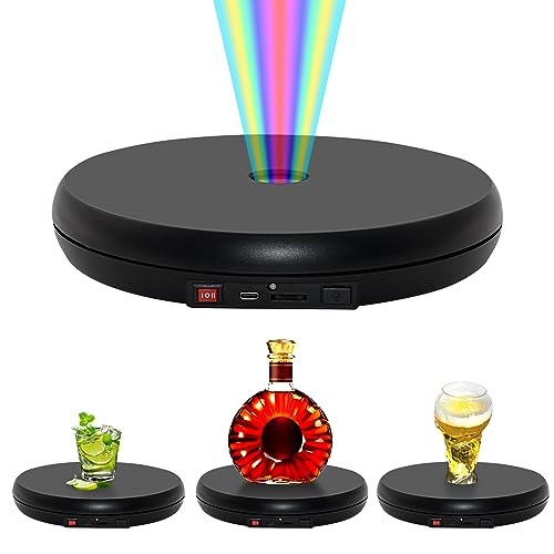ELEGICKLIP 9.8" 44 Lb Load Rotating Display Stand with Multicolor Led Light for Cup Crystal Glass Spherical Jewelry Display Electric & Battery-Operated Platform (Black)