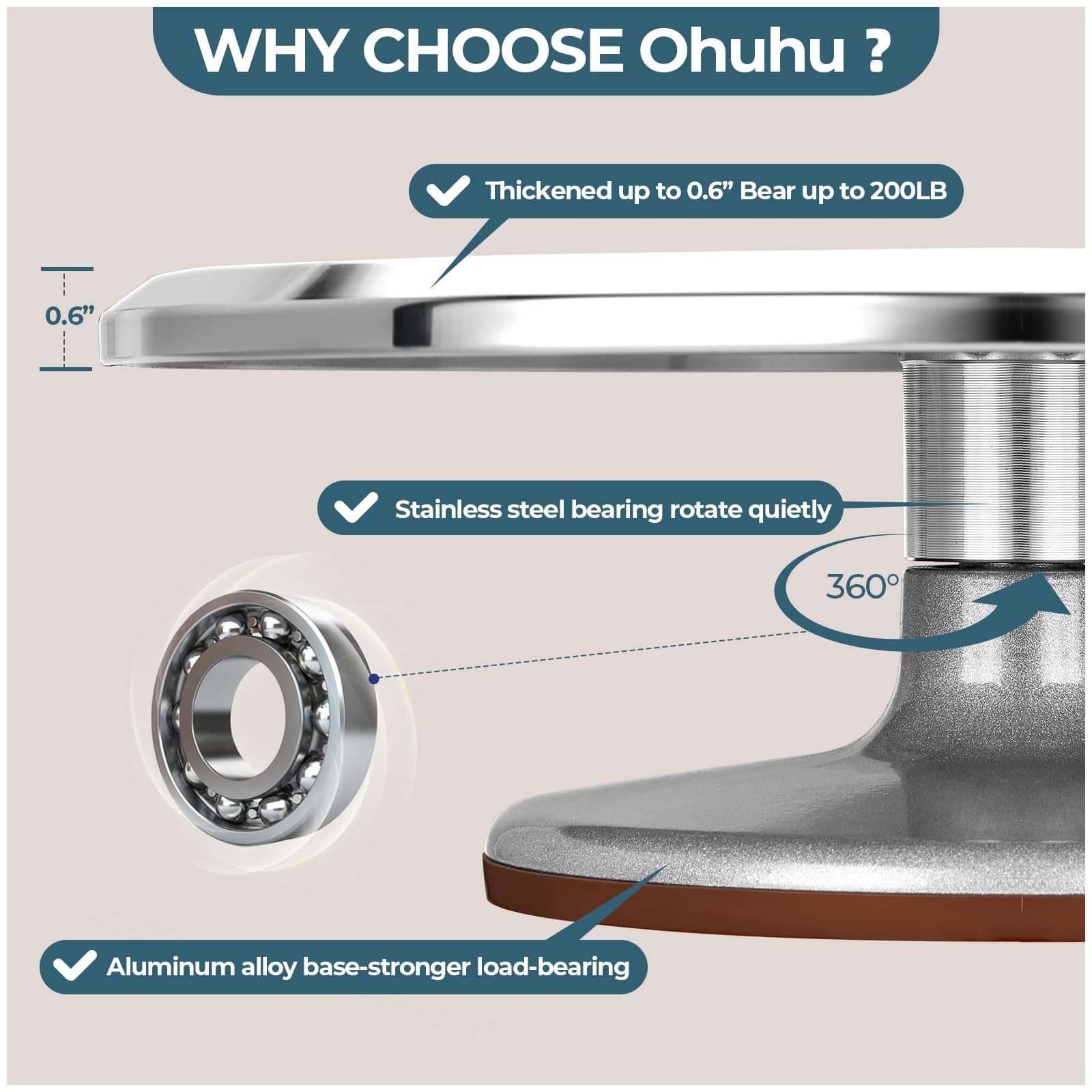 Cake Stand, Ohuhu Aluminium 12''Cake Turntable Decorating Bakery Supplies - BPA-Free Frosting Spinner Rotating Revolving Lazy Susan
