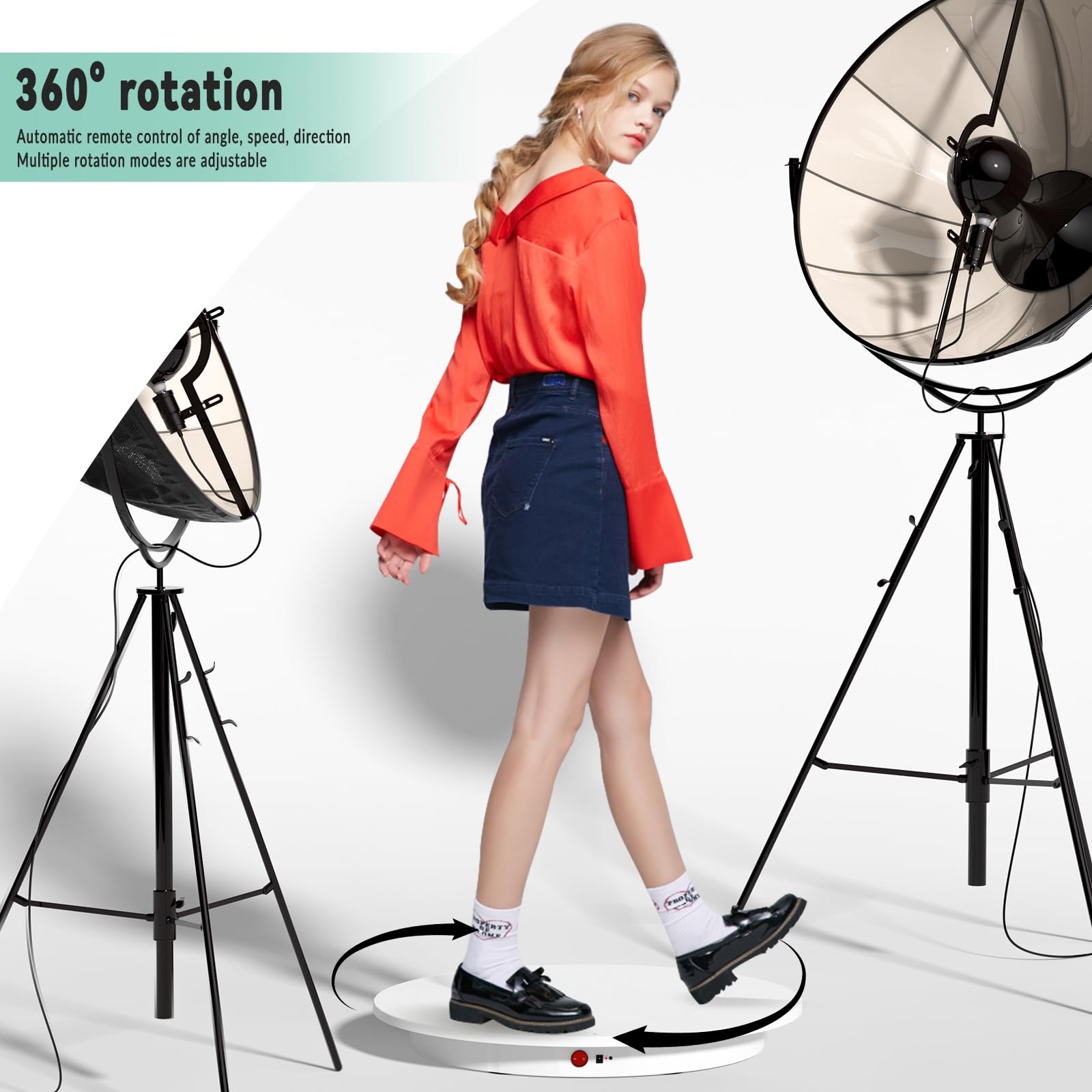 JAYEGT Motorized Rotating Display Stand, 360 Degree Electric Rotating Potography Turntable for Products Display,Live Video Show, Remote Control Angle, Speed (White/23.6Inch/330Lbs Load/Wired)