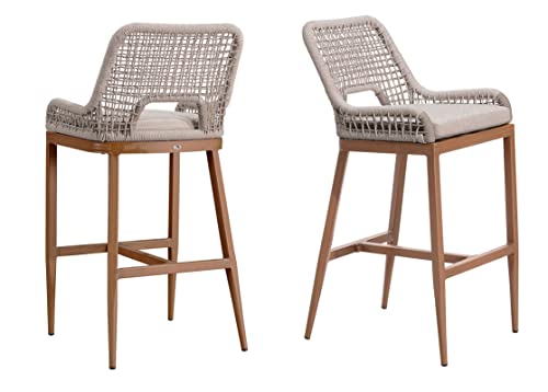 PURPLE LEAF Outdoor Counter Height Bar Stool Chair Set of 2 Modern Bar Stool Chairs Patio Metal Stools with Backrest and Arm, Cushions Included