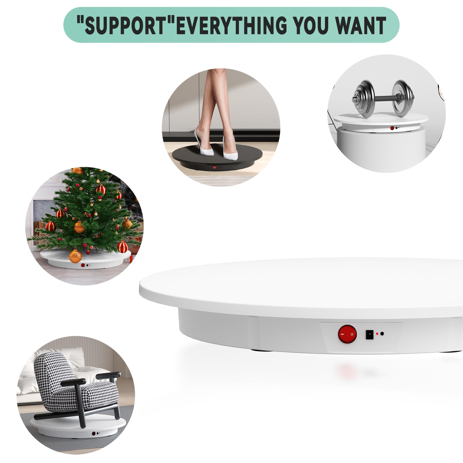 JAYEGT Motorized Rotating Display Stand, 360 Degree Electric Rotating Potography Turntable for Products Display,Live Video Show, Remote Control Angle, Speed (White/23.6Inch/330Lbs Load/Wired)