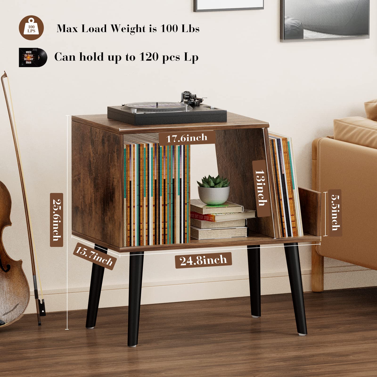 Huakan Record Player Stand, Record Player Table Turntable Stand, Vinyl Record Storage Multifunctional Bookcase for Albums LP