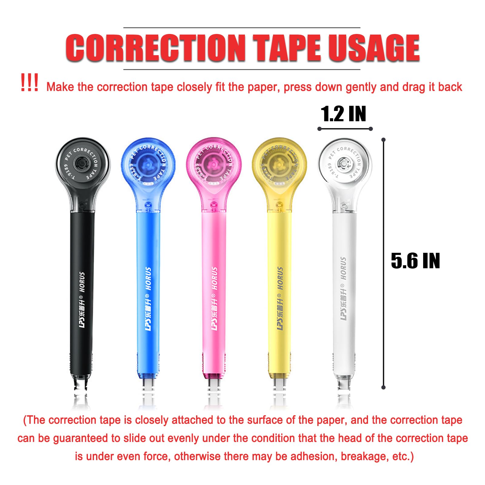 MAYRAIN 5pcs Correction Tape Pen, White, 1/5" x 236", Push-pull Protectiv