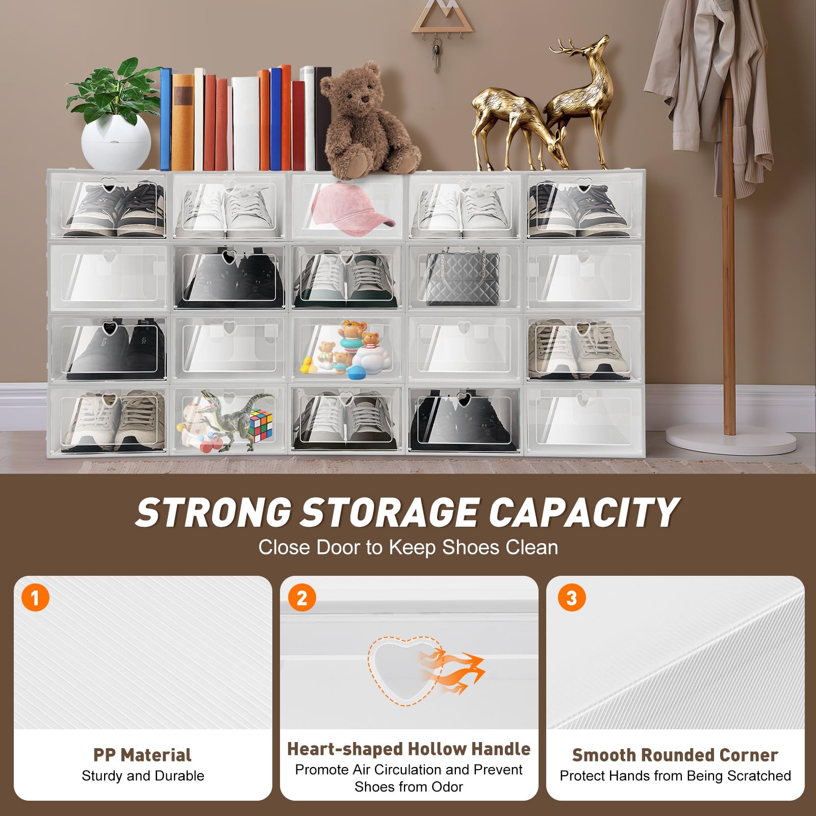 LULUGOGOTOP 20 Pack Shoe Box Stackable Storage Organizer Clear Sneaker Case Container Space Saving for Closet Bedroom Bathroom