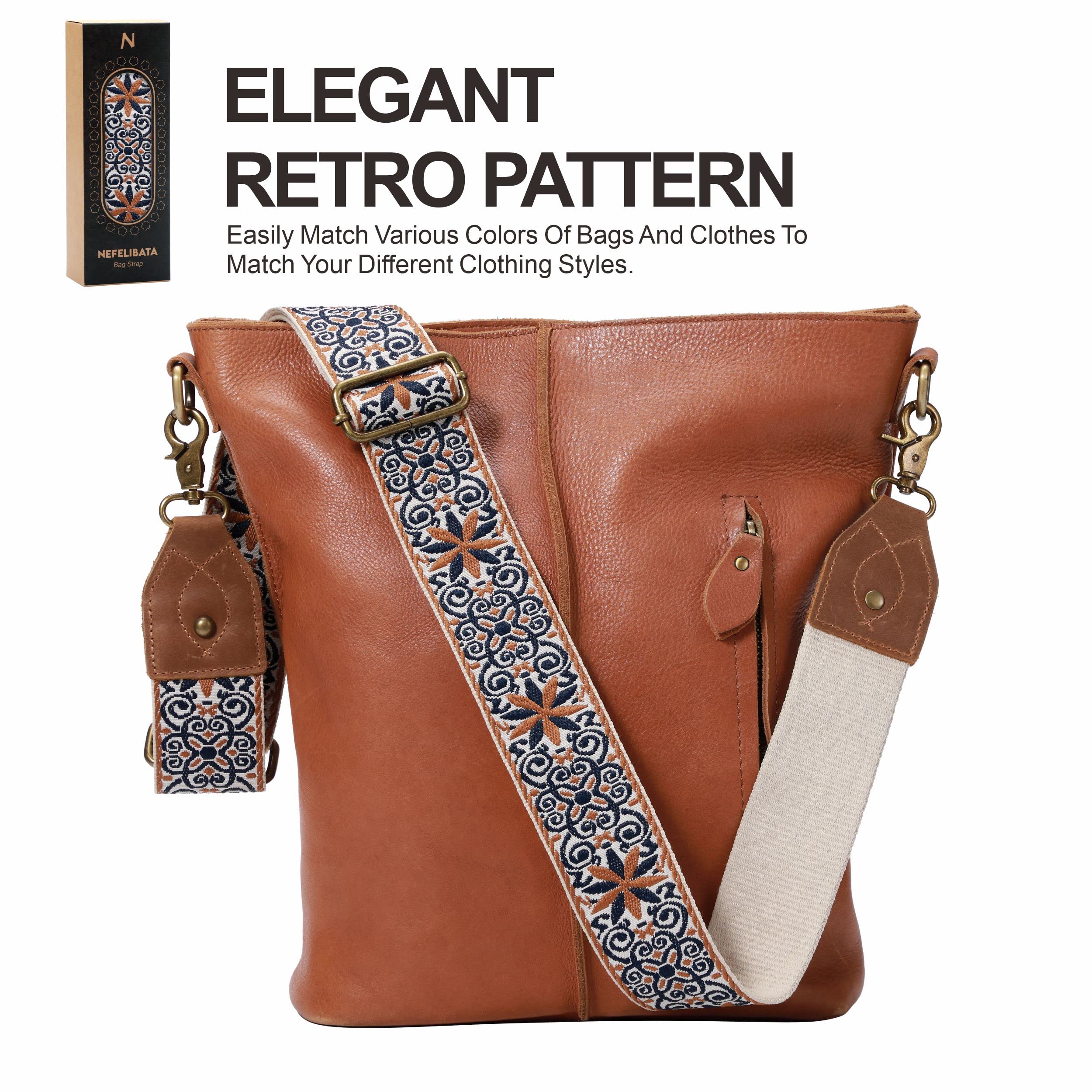 Nefelibata Purse Strap, 2"Cowhide Head Wide Shoulder Strap Adjustable Replacement,Retro Jacquard Embroidery Multi-pattern Crossbody Bag Straps for Handbag,Crossbody Bags(Blue flower embroidery)