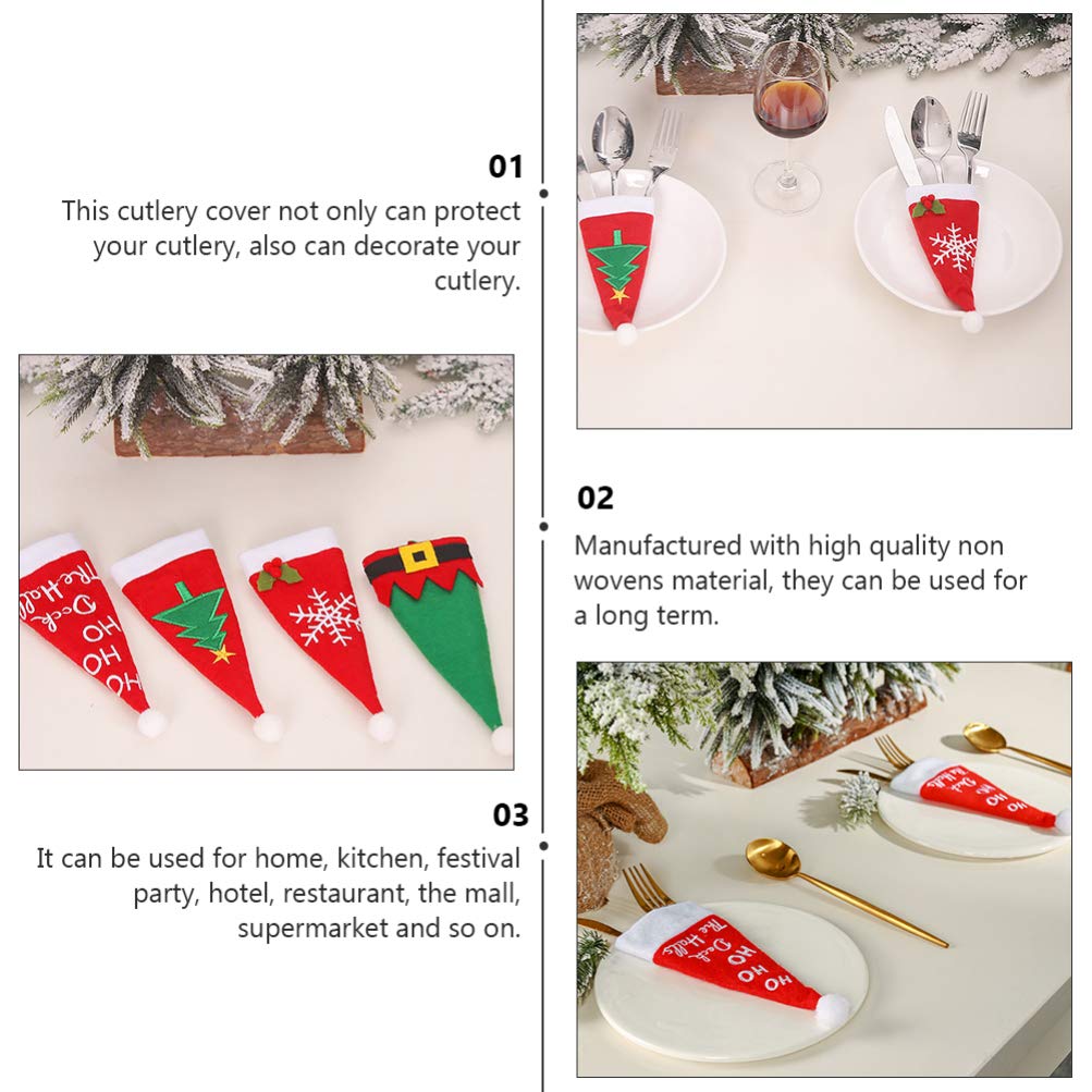 FARUTA 6Pcs Christmas Santa Hats Silverware Holders, Christmas Tableware Knife Fork Spoon Holder for Xmas Party Dinner Utensil and Flatware Organizers Decorations Supplies