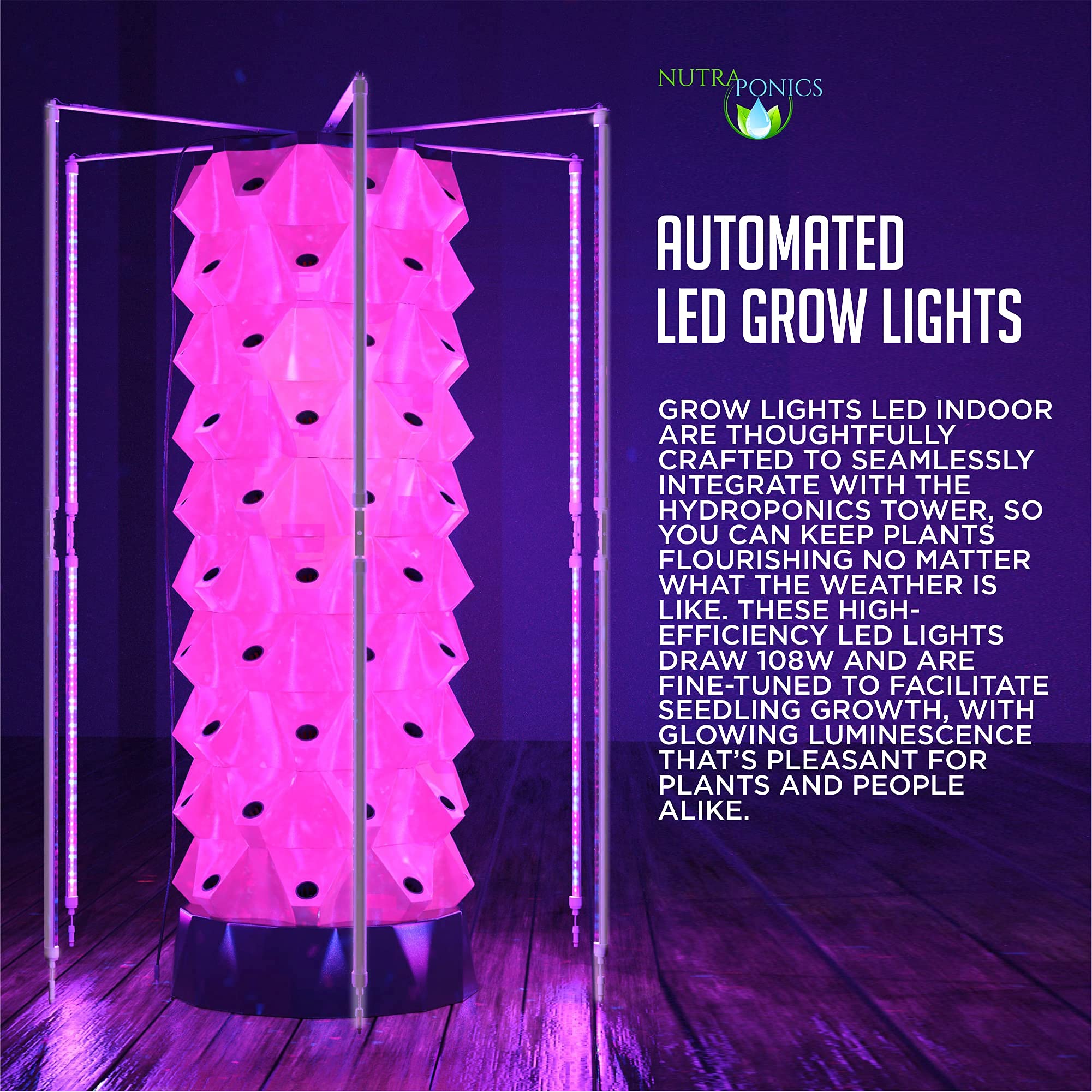 Nutraponics Hydroponics Indoor Garden Growing System - Automated Aeroponic Vertical Tower Garden + LED Grow Lights Planting Kit Farm Plants Fresh Herb Garden, Fruits & Vegetables Nursery - 80 Pots