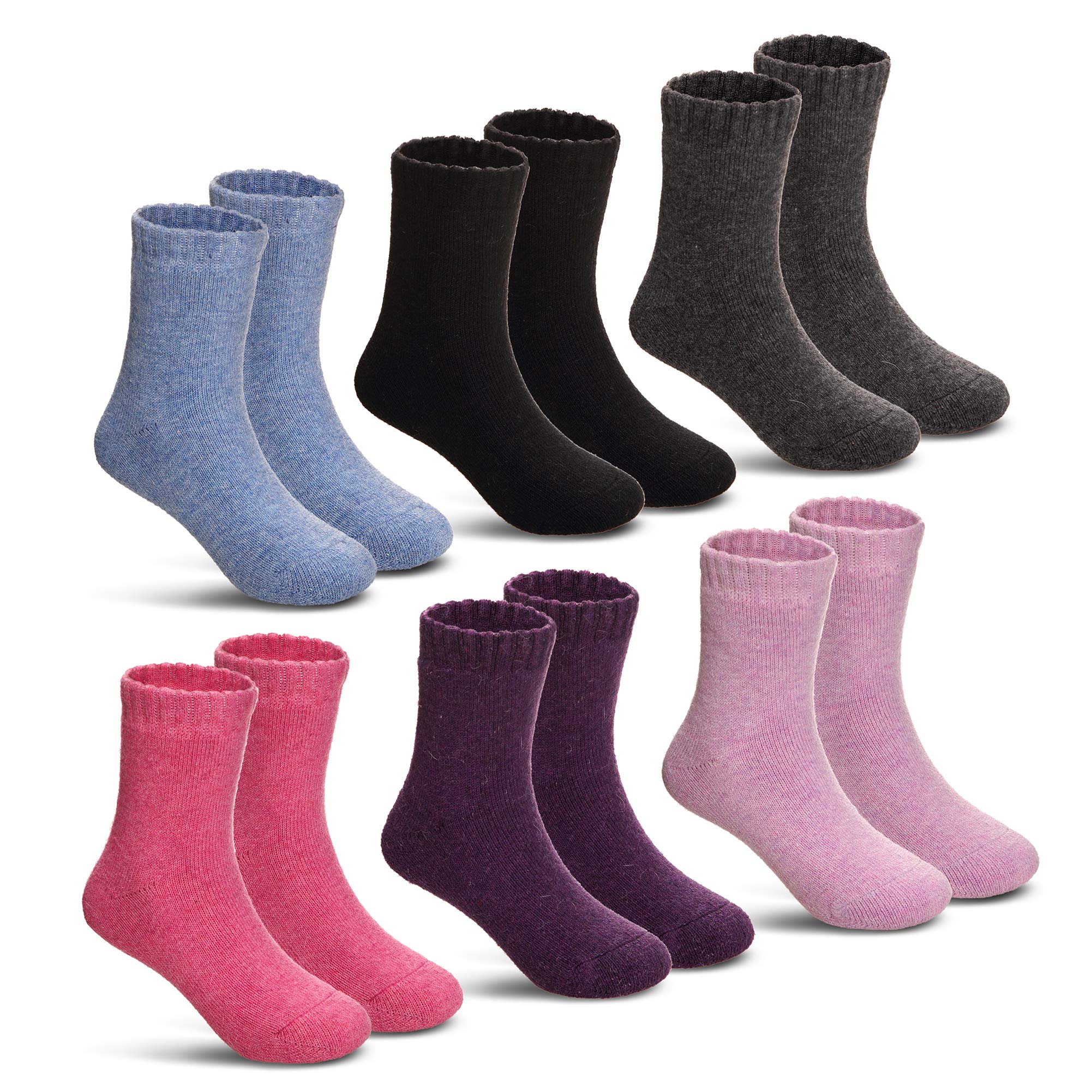 Children's Winter Warm Wool Solid Color Socks Kids Boy Girls Thermal Crew Socks 6 Pairs(Solid Color,8-12 Years)