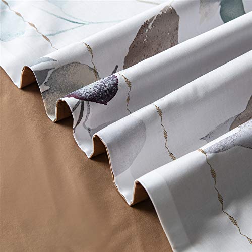 MILDLY Duvet Cover Queen Size 100% Egyptian Cotton Gradient Teal Leaves Plant Pattern Comforter Cover Ultra Soft & Breathable Unique Design Farmhouse Bedding Set (1 Queen Duvet Cover + 2 Pillow Shams)