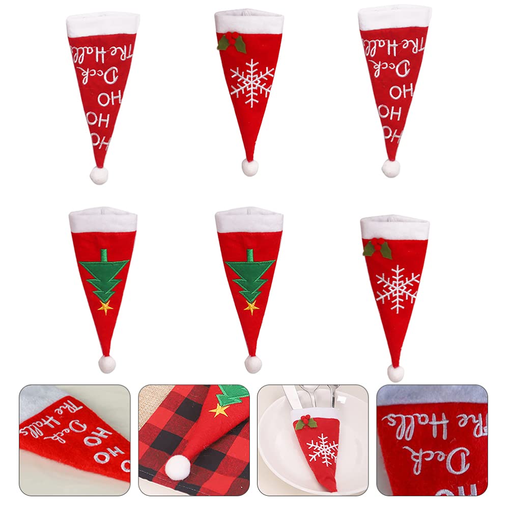 FARUTA 6Pcs Christmas Santa Hats Silverware Holders, Christmas Tableware Knife Fork Spoon Holder for Xmas Party Dinner Utensil and Flatware Organizers Decorations Supplies
