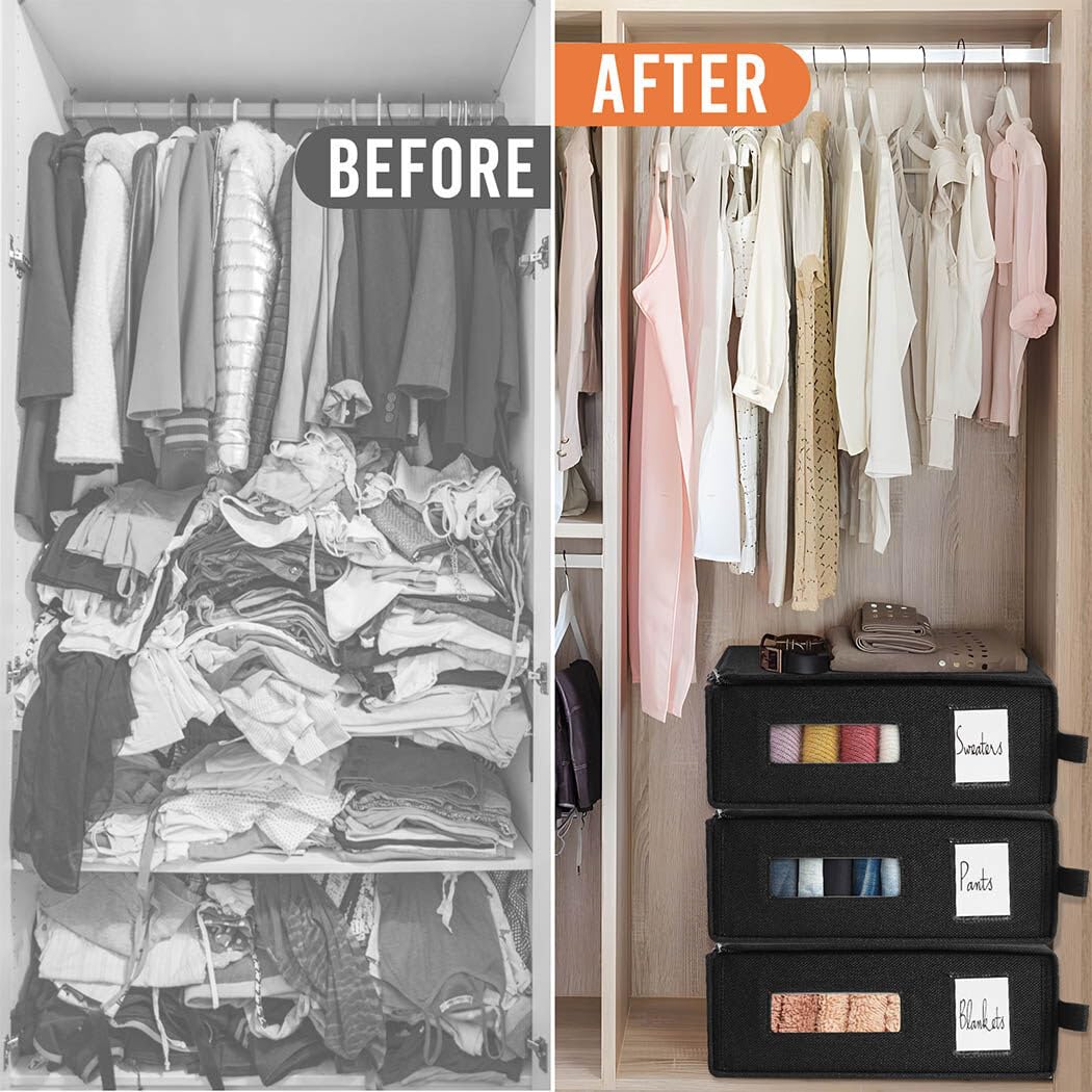 Homaisson 2-Pack Shoe Storage Organizer for Closet, Large Shoe Box Storage + 3 Pack Bed sheet organizers and storage, Foldable Sheet Set Organizers for Linen Closet (Grey+Black)