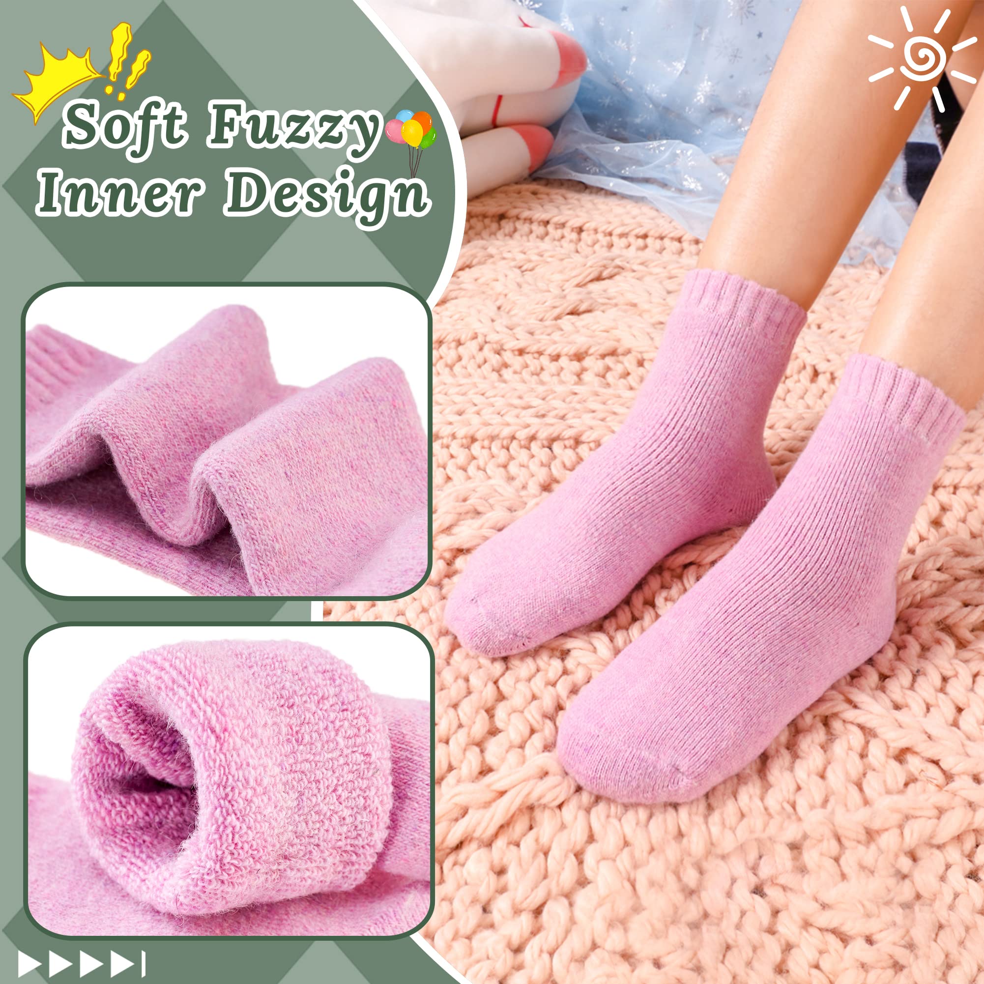Children's Winter Warm Wool Solid Color Socks Kids Boy Girls Thermal Crew Socks 6 Pairs(Solid Color,8-12 Years)