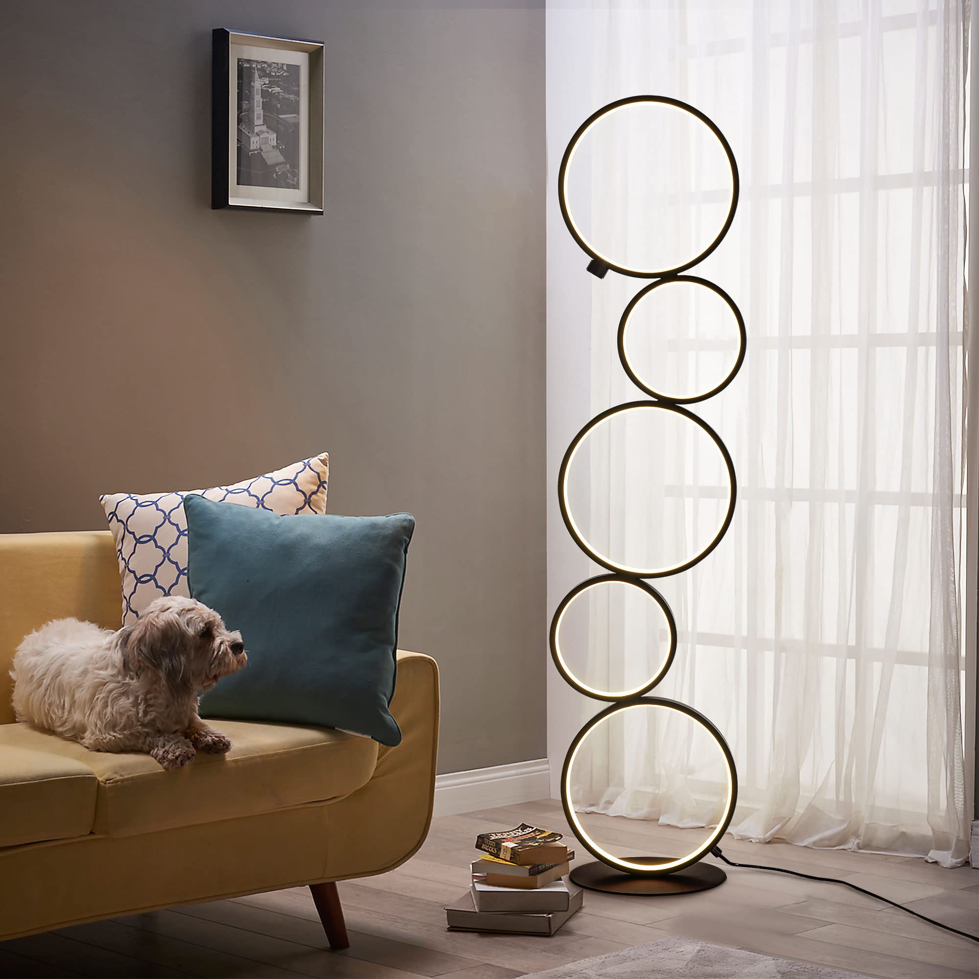 LITEPEER LED Floor Lamp for Living Room, Modern Ring Tall Lamp, Unique Touch Control Standing Lamp, 3 Way Dimmable Stand Light, 39 Inches 24W for Bedroom, Reading, Office, Home, Decorations,(Black)