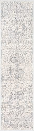 Orrick Moroccan Farmhouse Laundry Room, Hallway, Entryway, Bedroom, Kitchen Floor Runner Rug - Long Rug Carpet - Modern Bohemian Motif - Grey, Light Blue, White, Ivory, Beige, Navy Blue 2'7" x 10"