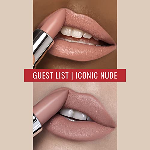 Runway Rogue 90s Vibe Lipstick, Moisturizing Matte Nude Lipstick, Guest List
