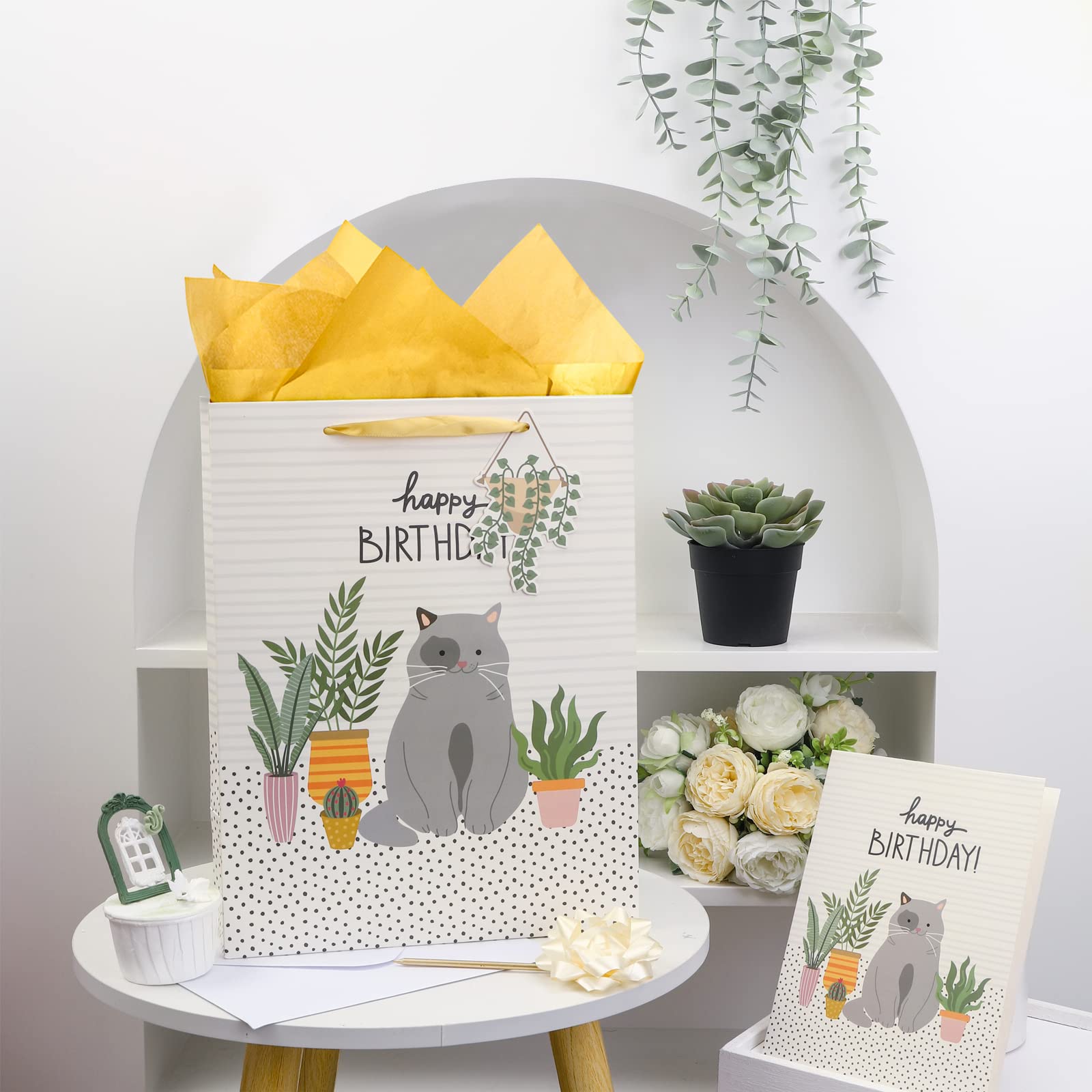 MAYPLUSS 13" Large Gift Bag with Greeting Card and Tissue Paper for 50 Years Birthday Party - Black Gold Foil Design