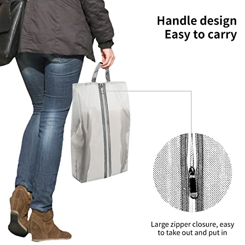 Creechwa Shoe Bags for Travel, Waterproof Shoe Storage Packing Organizer with Zipper and Handle, Translucent Shoe Pouch for Women and Men (Grey 3 PCS)