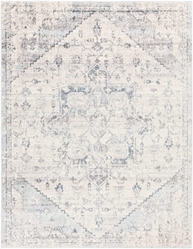 Orrick Moroccan Farmhouse Laundry Room, Hallway, Entryway, Bedroom, Kitchen Floor Runner Rug - Long Rug Carpet - Modern Bohemian Motif - Grey, Light Blue, White, Ivory, Beige, Navy Blue 2'7" x 10"
