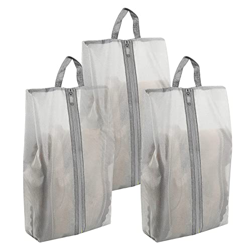 Creechwa Shoe Bags for Travel, Waterproof Shoe Storage Packing Organizer with Zipper and Handle, Translucent Shoe Pouch for Women and Men (Grey 3 PCS)
