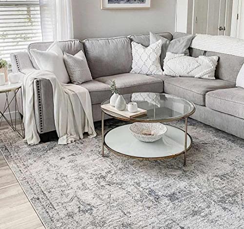 Orrick Moroccan Farmhouse Laundry Room, Hallway, Entryway, Bedroom, Kitchen Floor Runner Rug - Long Rug Carpet - Modern Bohemian Motif - Grey, Light Blue, White, Ivory, Beige, Navy Blue 2'7" x 10"