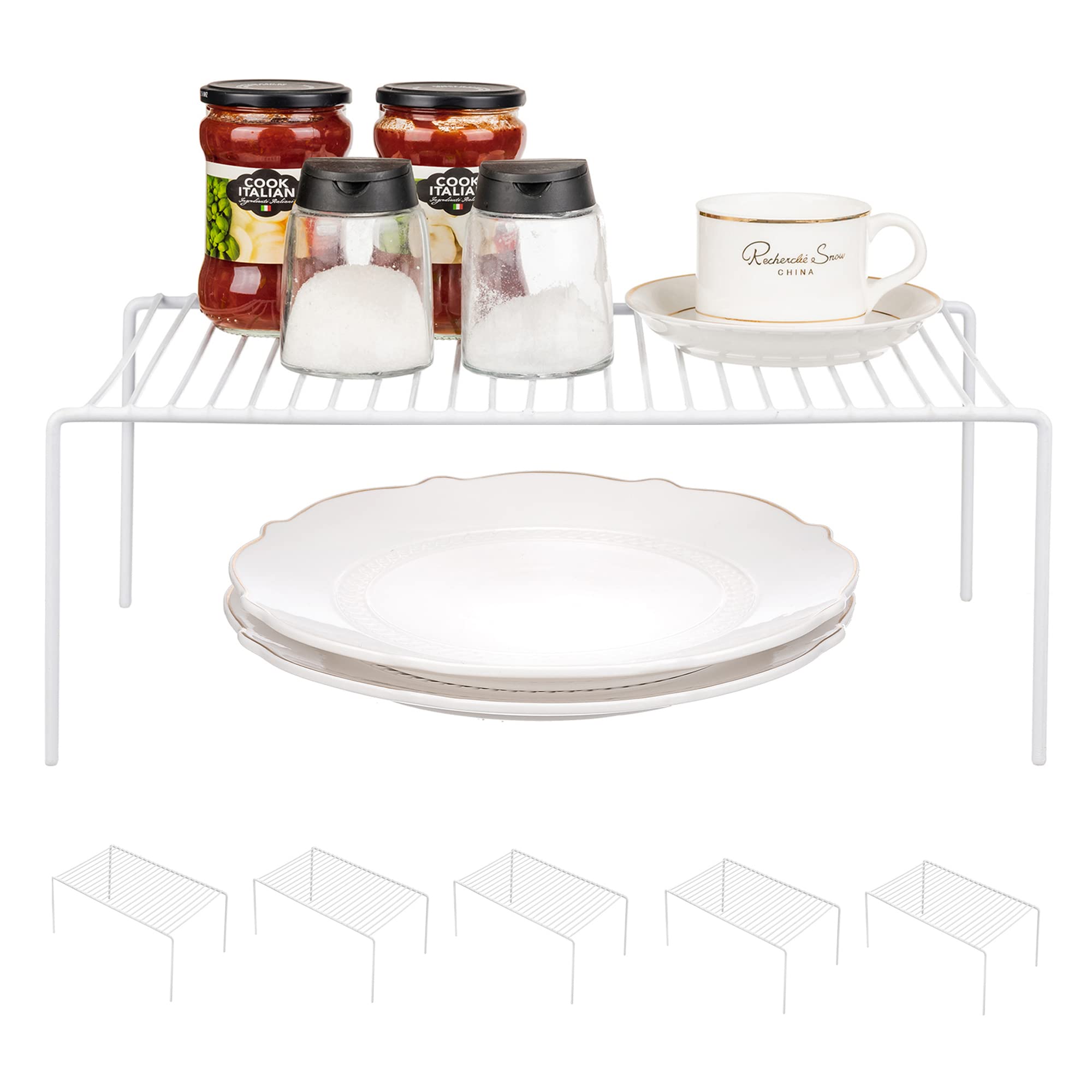 KIKIBRO Heavy Duty Cabinet Storage Shelf Rack, Large Rustproof Stainless Steel Food Kitchen Organizer for Spice, Cabinets, Pantry Shelves, Countertops Dishes, Plates, Bowls, Mugs, Glasses - Set of 6