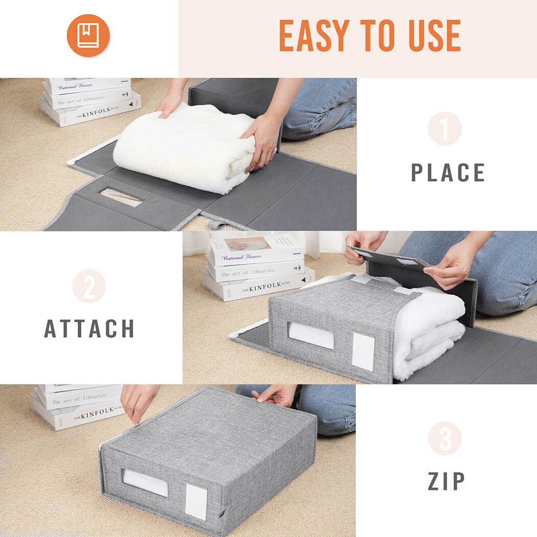 Homaisson 2-Pack Shoe Storage Organizer for Closet, Large Shoe Box Storage + 3 Pack Bed sheet organizers and storage, Foldable Sheet Set Organizers for Linen Closet (Khaki+Grey)
