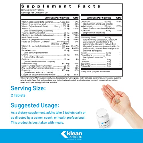 Klean ATHLETE Klean Multivitamin | Essential Nutrients and Antioxidants for Optimal Health | NSF Certified for Sport | 60 Tablets