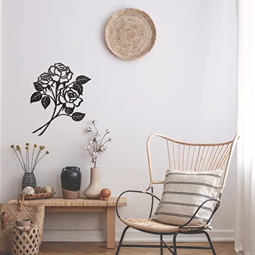 Vivegate Rose Wall Decor Black Metal Art - Rose Flower Wall Decor Black Metal Wall Decor for Living Room Giant Roses (Medium - 15"X11.5")