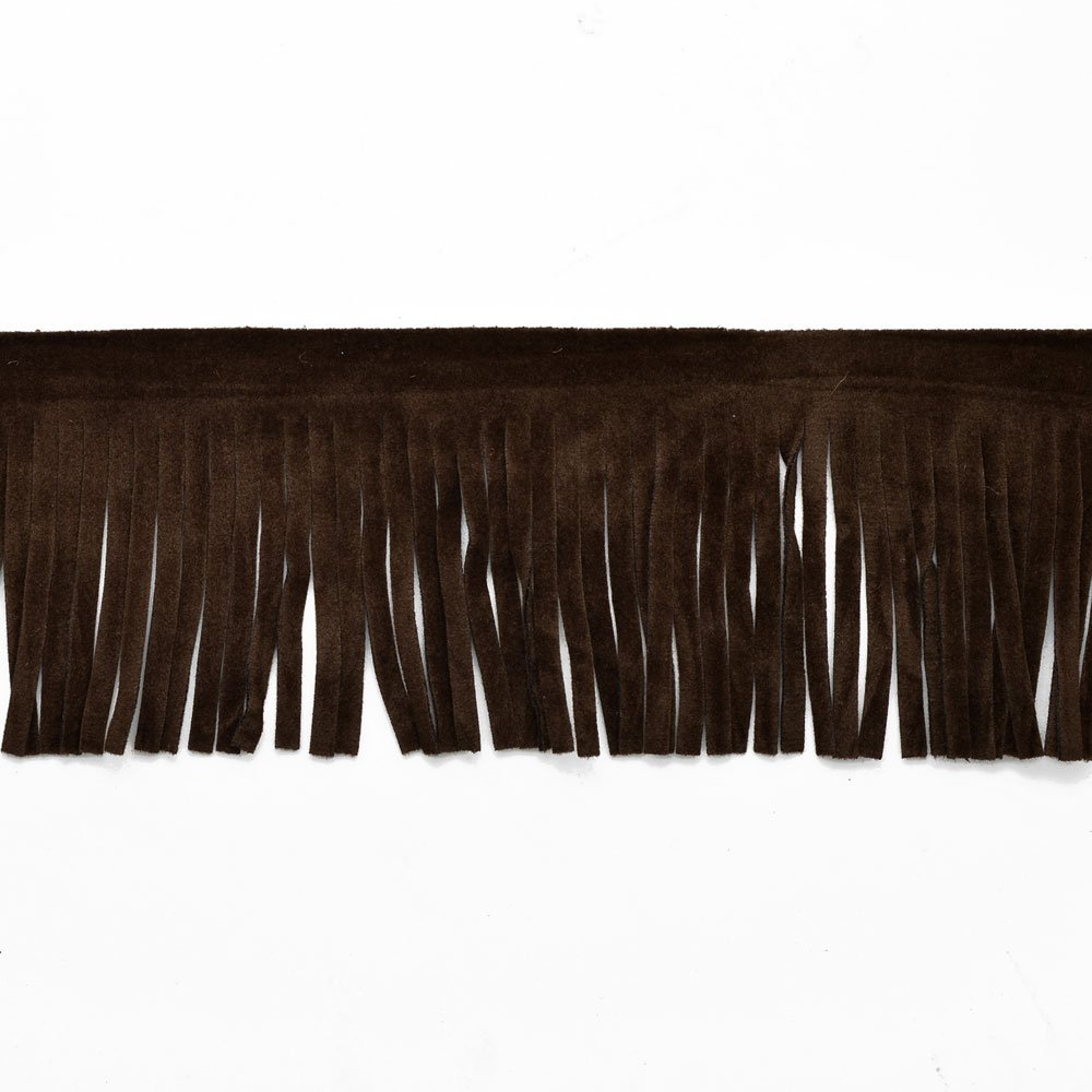 2" Long Faux Suede Fringe Trim by Yard, Brown, EXP-IR6824