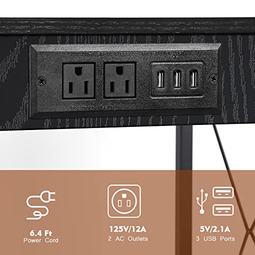 YBING Record Player Stand Record Player Table with Charging Station 3-Tier End Table with Storage Vinyl Record Storage Stand with Divider Nightstand for Living Room Bedroom Office, Black