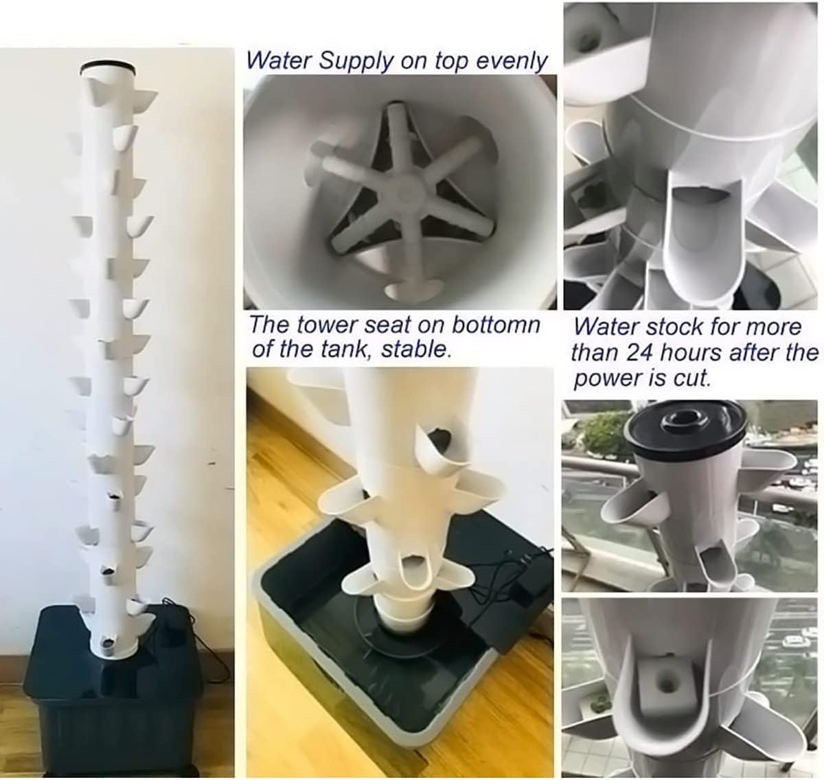 Hydroponic Tower, Aquaponic Culture System 45 Holes Net Pots Aeroponic Kit 15 Layers for Herbs, Fruits and Vegetables with Hydrating Pump, Adapter