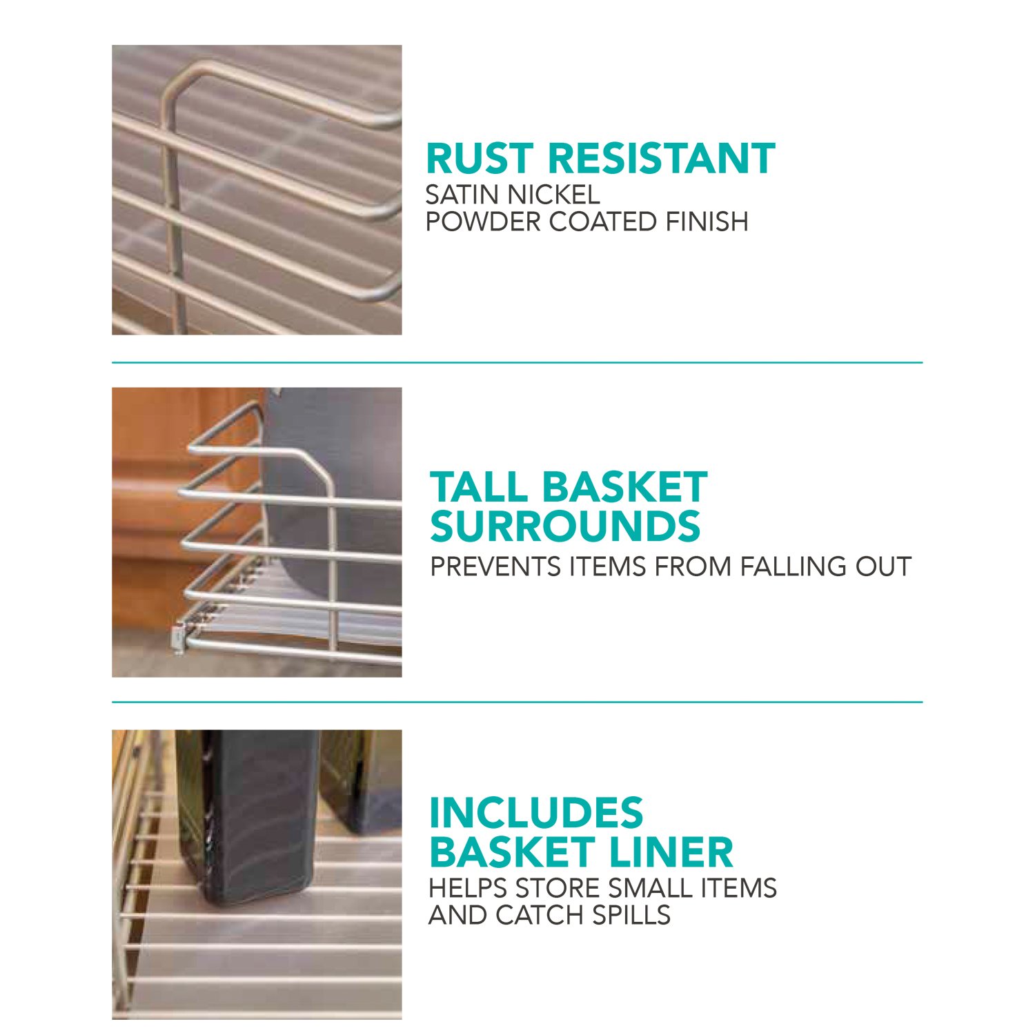 Panacea Grayline 2 Tier Slide-Out Cabinet Helper Basket Storage, Satin Nickel
