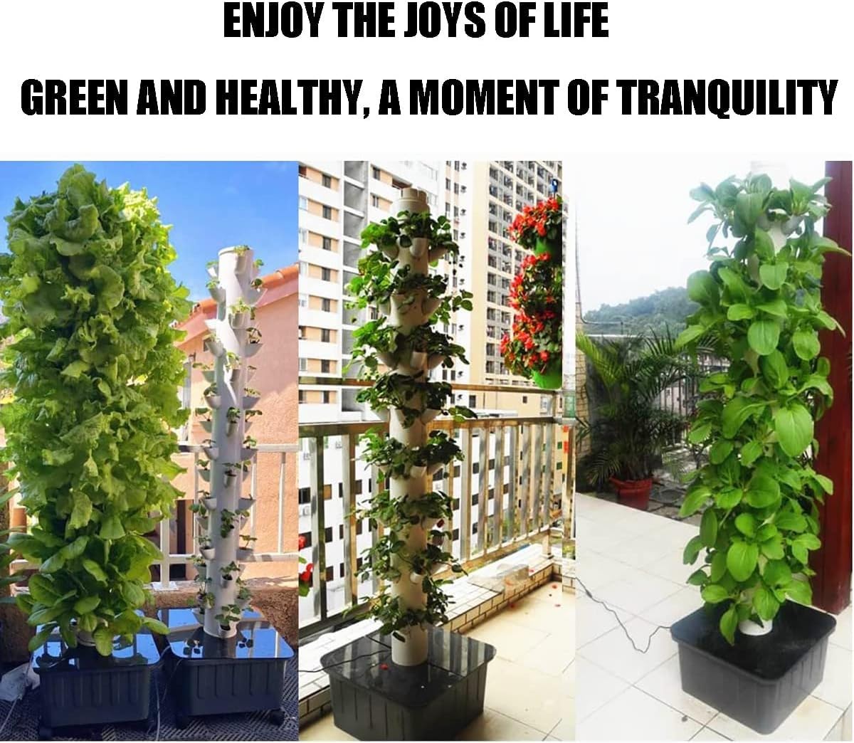 Hydroponic Tower, Aquaponic Culture System 45 Holes Net Pots Aeroponic Kit 15 Layers for Herbs, Fruits and Vegetables with Hydrating Pump, Adapter