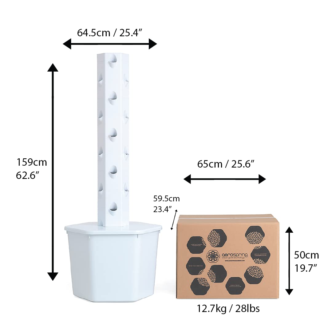 Aerospring Standard Outdoor Vertical Hydroponic Growing System Kit, Grow 27 Large Lettuce, Vegetables, Herbs, Fruit | 20 Gallon Water Tank, 20' Pump Cable, Smart WiFi Timer | Easy Assembly & Use