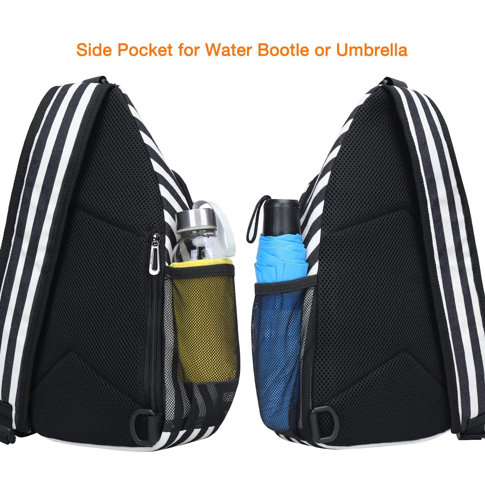 MOSISO Crossbody Sling Backpack, Vertical Stripe Sling Bag with Front Raised Pocket Travel Hiking One Shoulder Chest Bag Daypack, Black