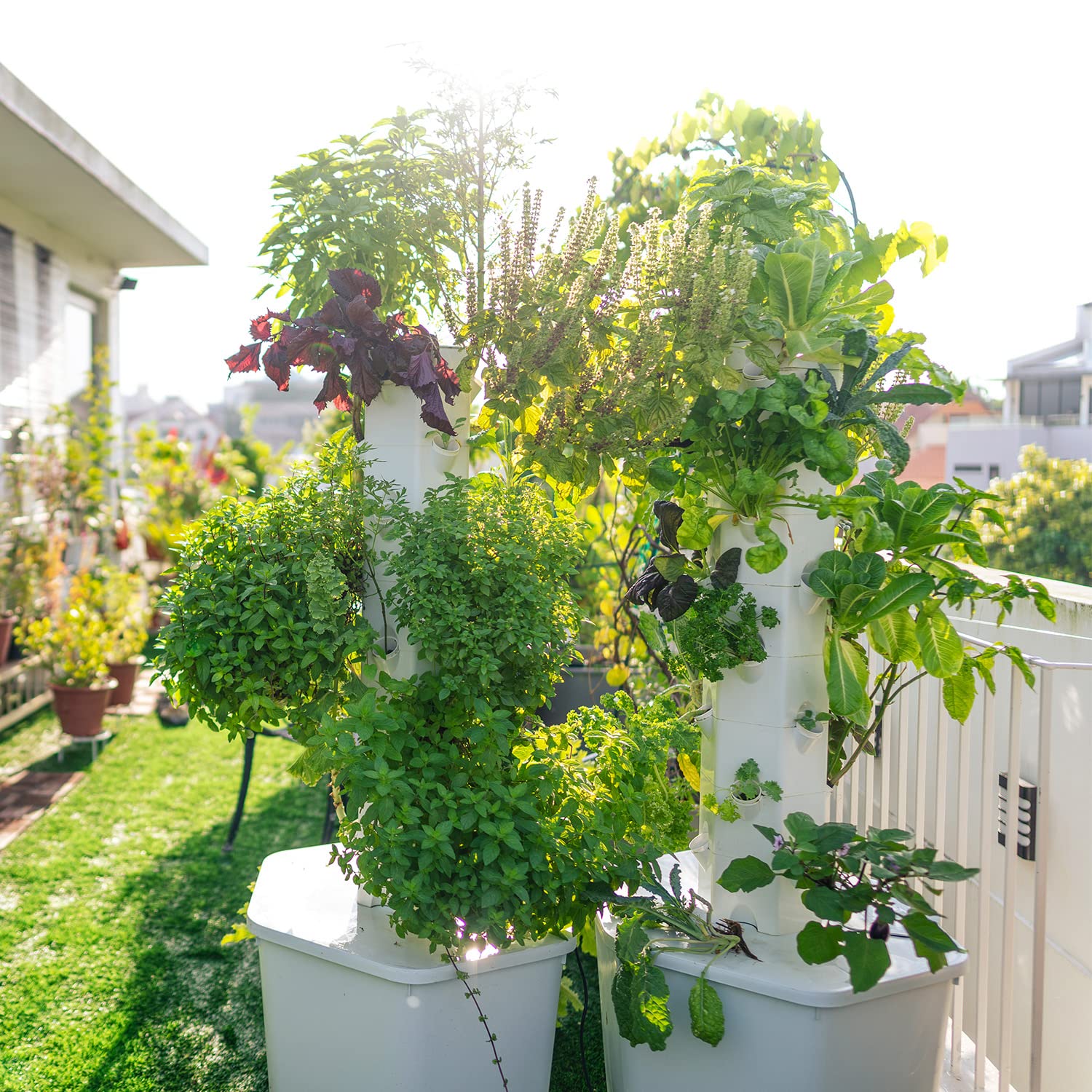 Aerospring Standard Outdoor Vertical Hydroponic Growing System Kit, Grow 27 Large Lettuce, Vegetables, Herbs, Fruit | 20 Gallon Water Tank, 20' Pump Cable, Smart WiFi Timer | Easy Assembly & Use