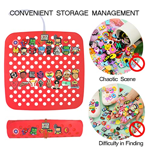 SHENGCHUANG croc charm organizer & storage Shoe Charms display Hanger Portable Hanging Charms Silicone Roll Bag Red(Croc Charms not Included)