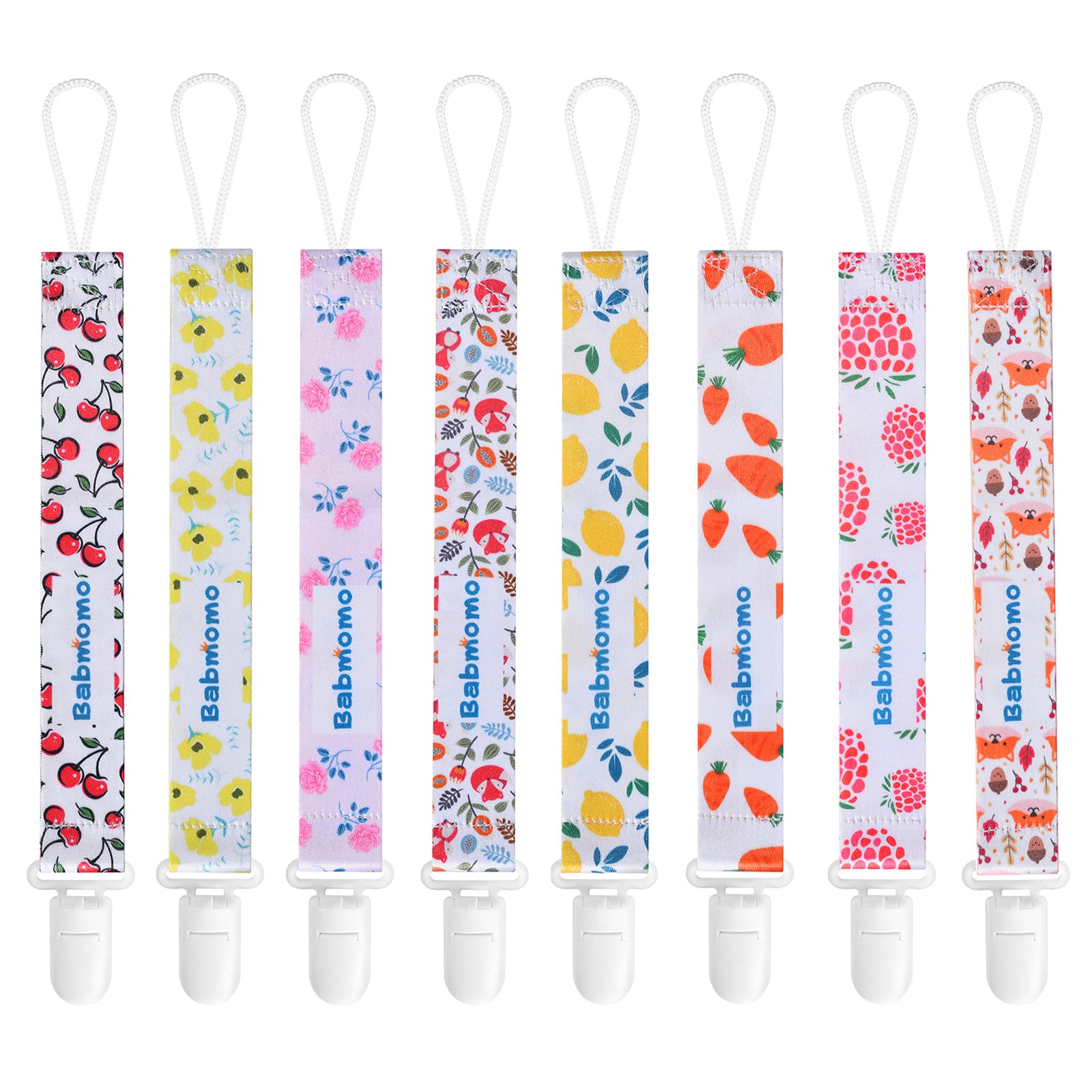 Babmomo Pacifier Clip,8 Pack Pacifier Holder for Boys and Girls,Stylish Binkie Clip Strap,Fits Most Pacifier Styles and Newborn Teether Toys &Baby Gift