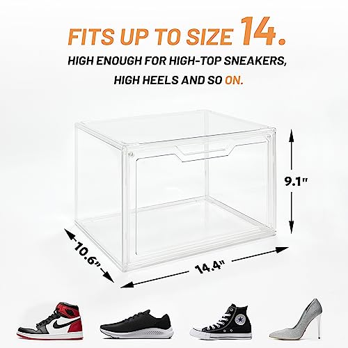JingPieCle Acrylic Display Shoe Box 3Pack, Ultra Clear Plastic Handbag Storage Organizer for Closet, 360° Fully Transparent Professional Grade Shoe Display Case for Sneakers, Hats, Boots
