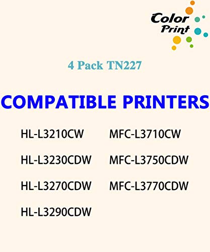 (4-Pack, BK,C,M,Y) ColorPrint Compatible TN227 Toner Cartridge Replacement for Brother TN-227 TN227 TN223 Work with HL-L3210CW HL L3230CDW L3710CDW L3270CDW MFC-L3710CW MFC L3750CDW L3770CDW Printer