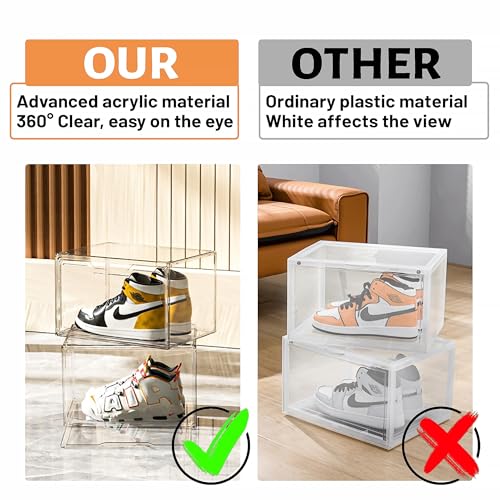 JingPieCle Acrylic Display Shoe Box 3Pack, Ultra Clear Plastic Handbag Storage Organizer for Closet, 360° Fully Transparent Professional Grade Shoe Display Case for Sneakers, Hats, Boots