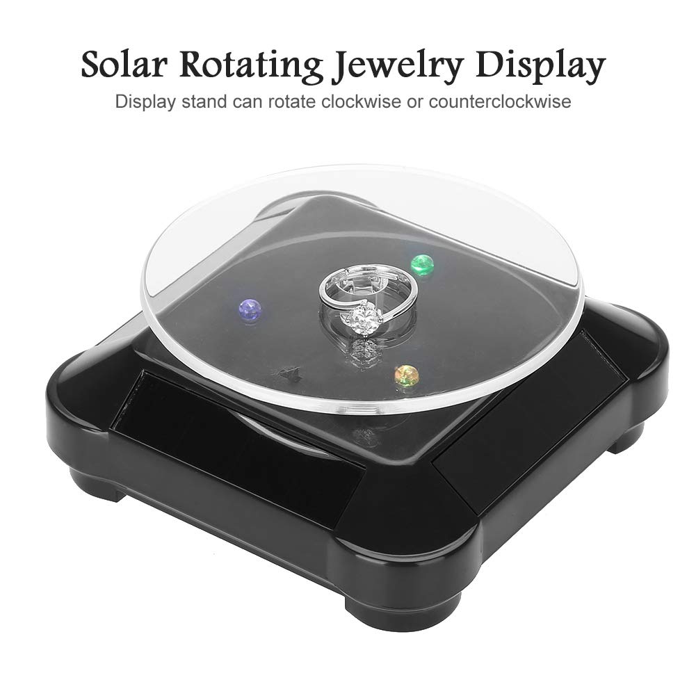 Solar Showcase 360 Degrees Display Stand, Rotating Turntable with LED Light for Watch Phone Jewelry Display Stand(Black)