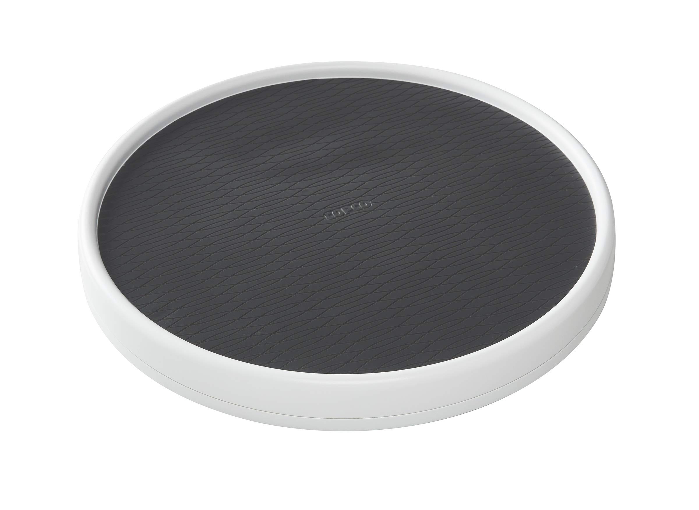 Copco Pro Non-Skid Pantry Cabinet Lazy Susan Turntable, 15-Inch, Charcoal & Basics Non-Skid Pantry Cabinet Lazy Susan Turntable, 12-Inch, White/Gray