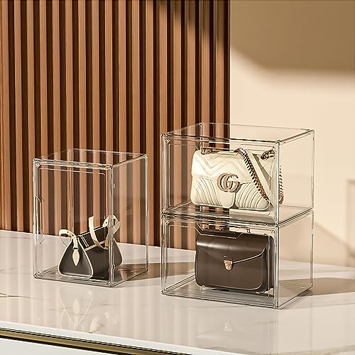 JingPieCle Acrylic Display Shoe Box 3Pack, Ultra Clear Plastic Handbag Storage Organizer for Closet, 360° Fully Transparent Professional Grade Shoe Display Case for Sneakers, Hats, Boots